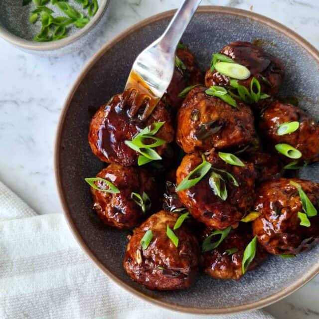 Asian Pork Meatballs (tangy caramel sauce!) - Casually Peckish